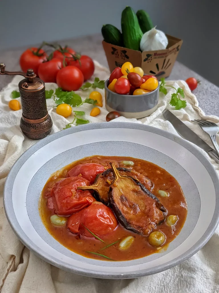 Khoresh Gojeh Bademjan – Eggplant and Tomato Stew by The Caspian Chef ...