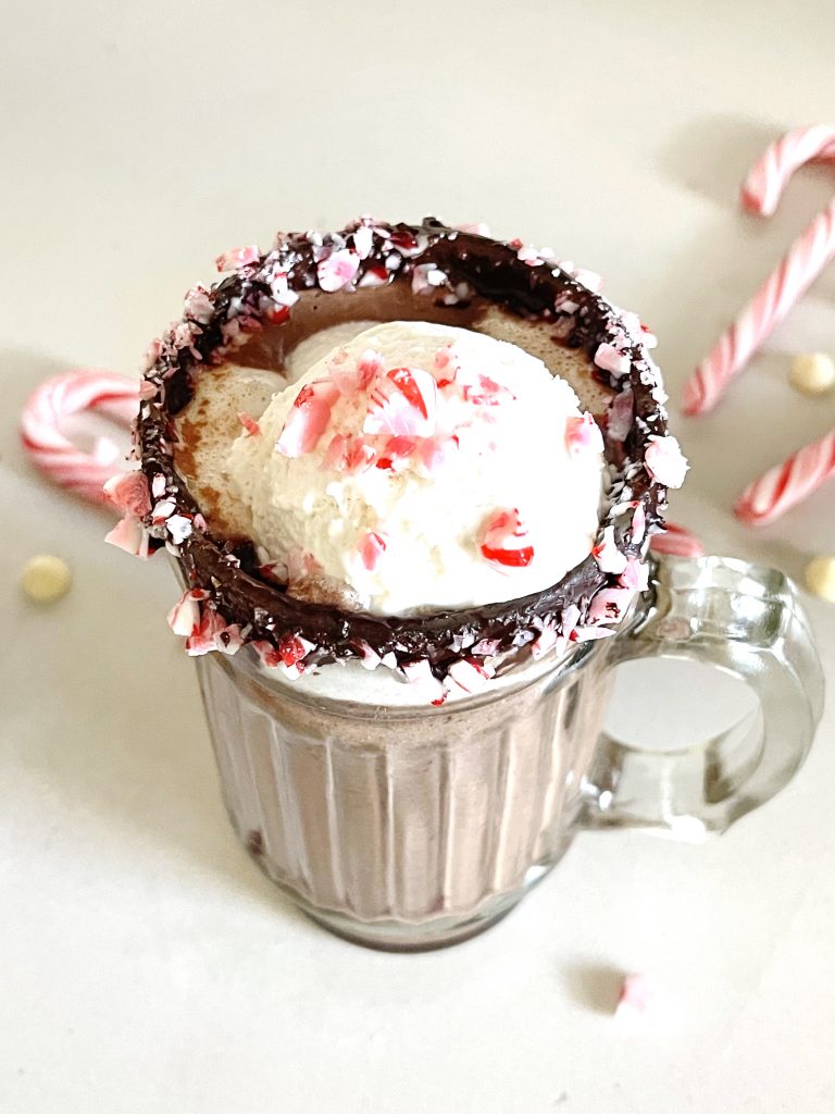 Hot Chocolate in a Candy Cane Rimmed Glass by Pascha Chocolate Co ...