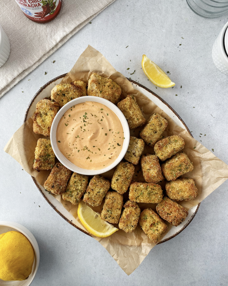 Tofu “Chicken” Bites with Sriracha Chili Dipping Sauce by Riri's ...