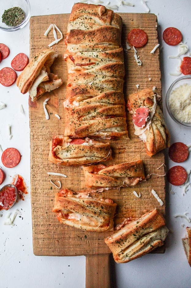 Braided Three Cheese Pepperoni Stuffed Pizza by Morgan Peaceman - FoodSocial