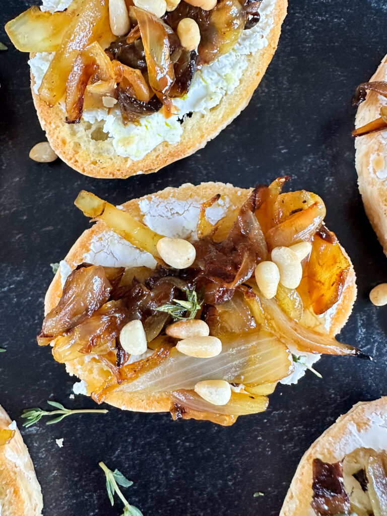 Goat Cheese & Caramelized Onion Crostini by Spoons N Spices - FoodSocial