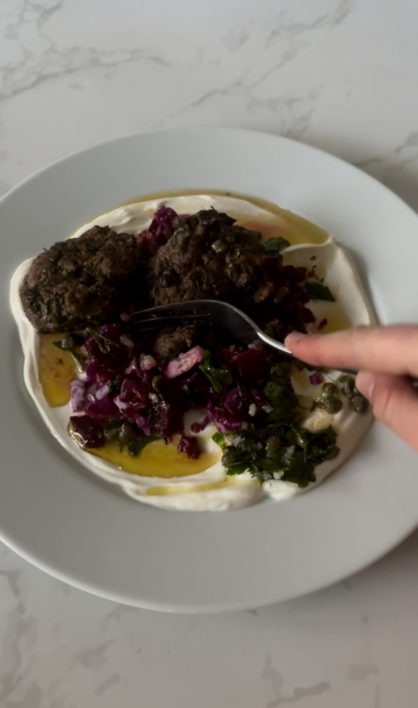 Green Caper Patties with Slaw on a Bed of Yogurt by ...