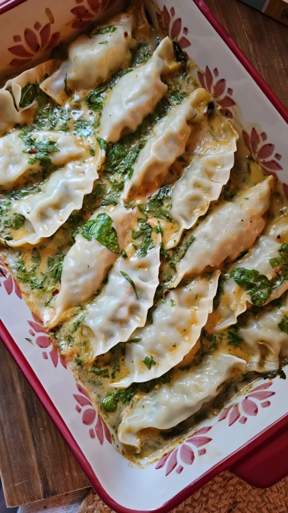 Easy One Pan Dumpling Bake by Debbie Kotchey - FoodSocial